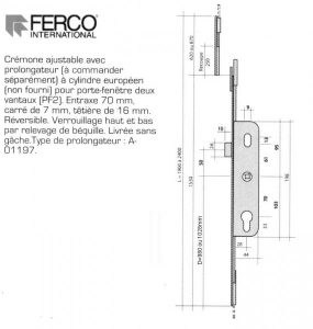 Ferco GU 5.28 crémone 2 points haut & bas G-24484 - Serrures & Clés