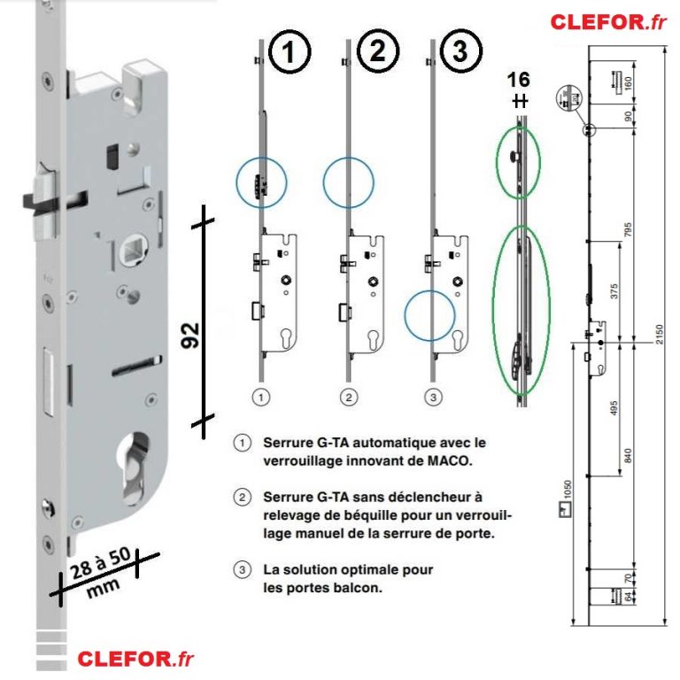 Serrure Maco G-TA G-TS silber VK8 EA 92 4 galets - Serrures & Clés