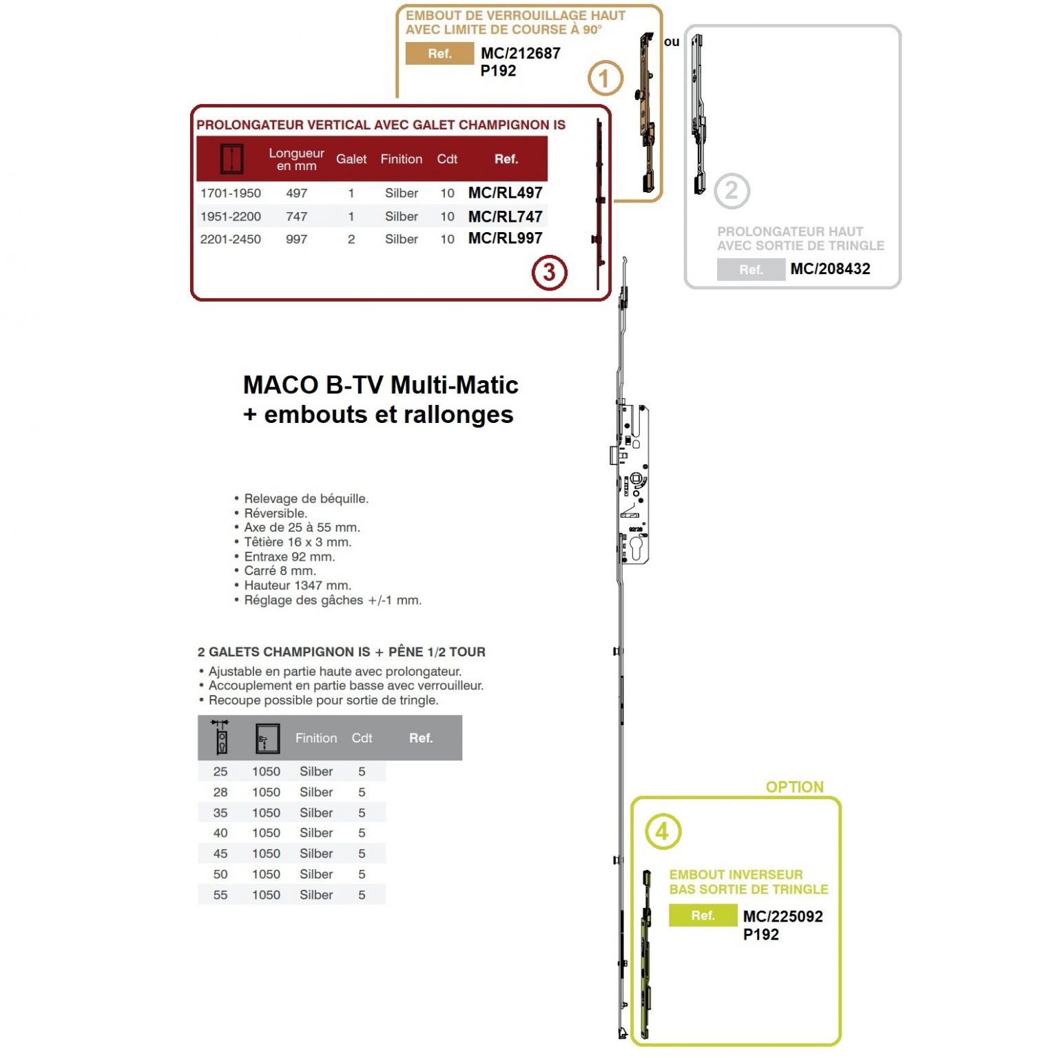 Serrure MACO B-TV Multi-Matic PZ E92 ajustable haut - Serrures & Clés